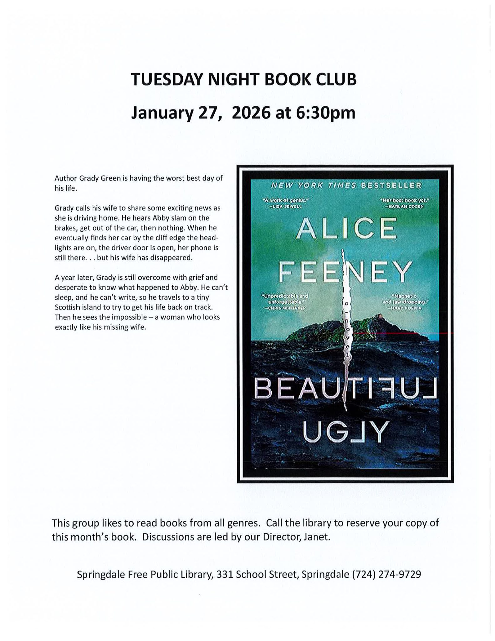 January – Tuesday Night Book Club | Springdale Free Public Library